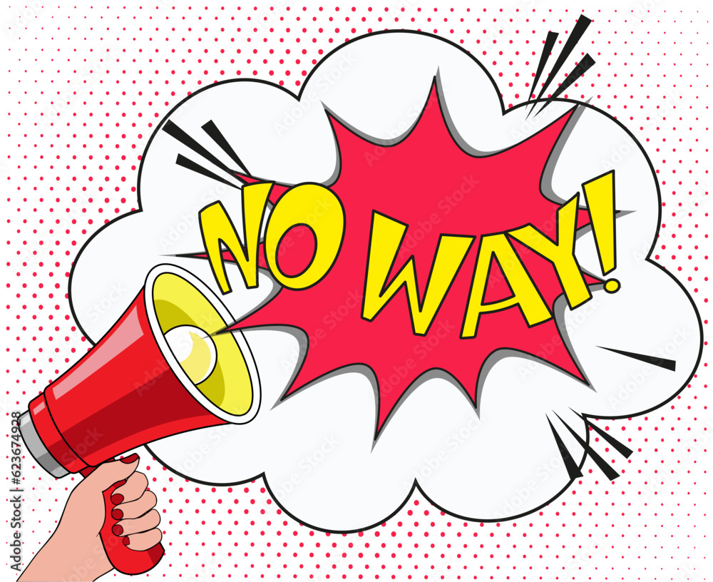 Comic lettering no way! Vector bright cartoon illustration in retro pop ...