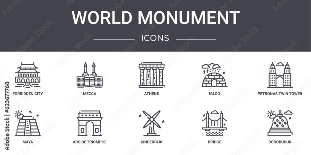 world monument concept line icons set. contains icons usable for web ...