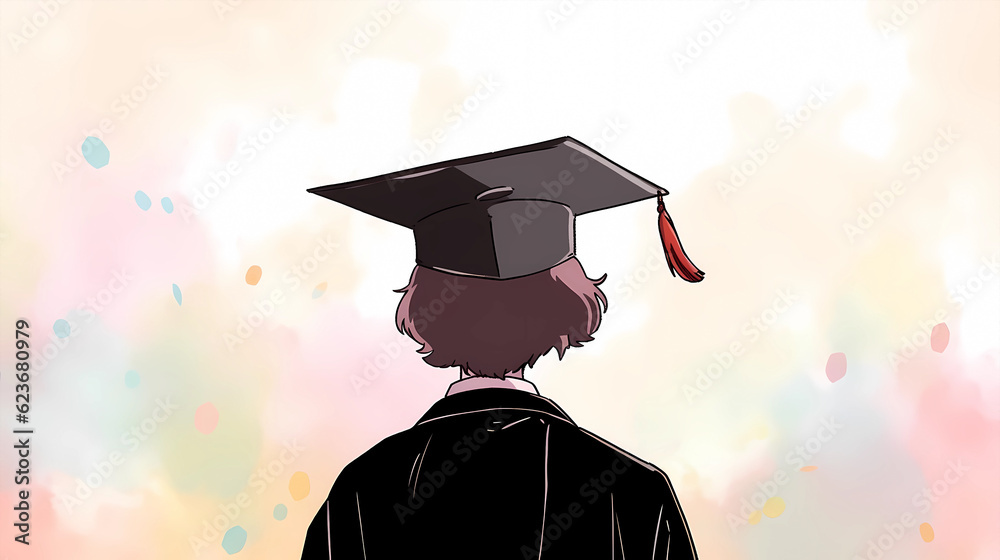 hand drawn cartoon illustration of a graduated girl wearing a doctor ...