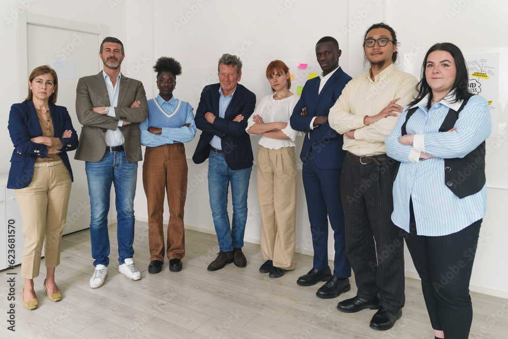 Multiracial Office Team Portrait with Crossed Arms - Full-length ...