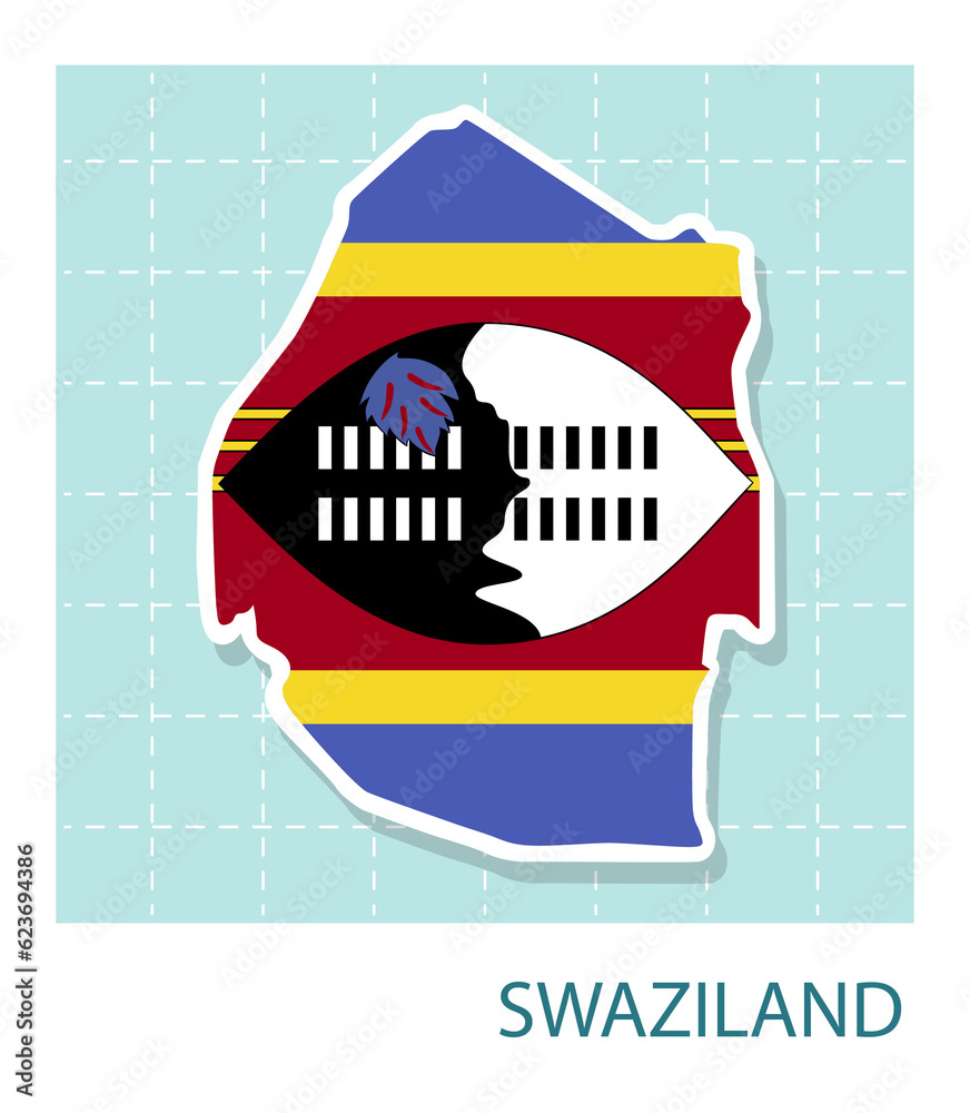 Stickers of Eswatini map with flag pattern in frame. Stock Illustration ...
