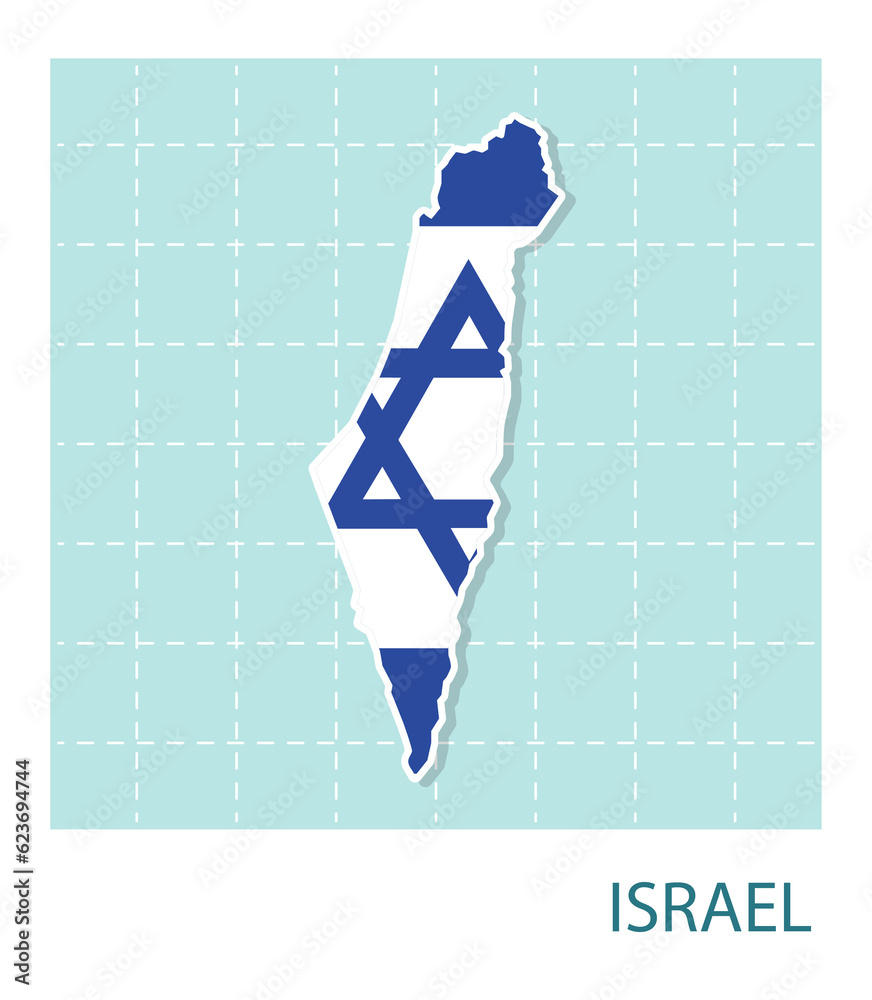 Stickers of Israel map with flag pattern in frame. Stock Illustration ...