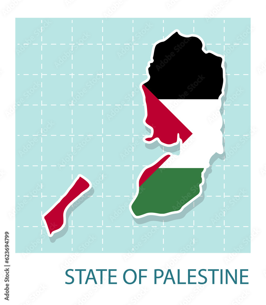 Stickers of State of Palestine map with flag pattern in frame. Stock ...