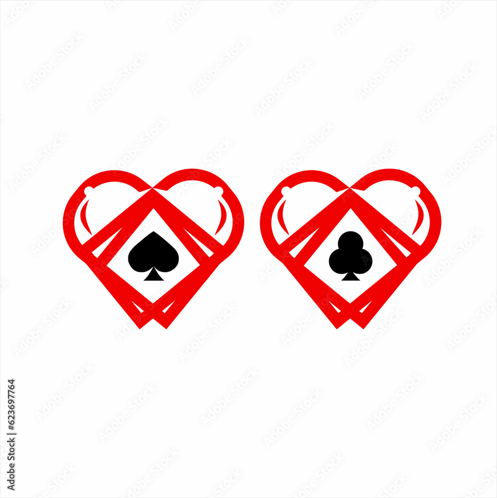 Poker club logo design. Illustration of heart with Ace of spades and ...