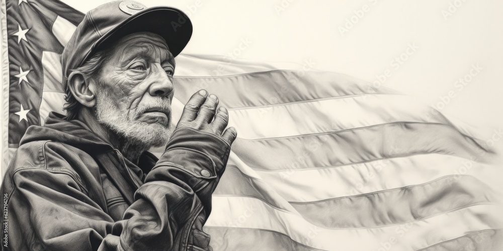 Patriotic Tribute: Detailed Pencil Drawing of a Homeless Veteran ...