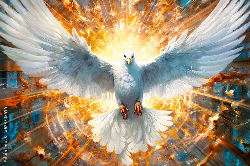 Graphic and biblical representation of the Holy Spirit in the form of a ...