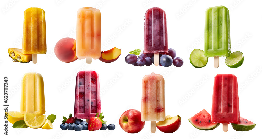 Ice popsicle lolly with fruits toppings on transparent background ...