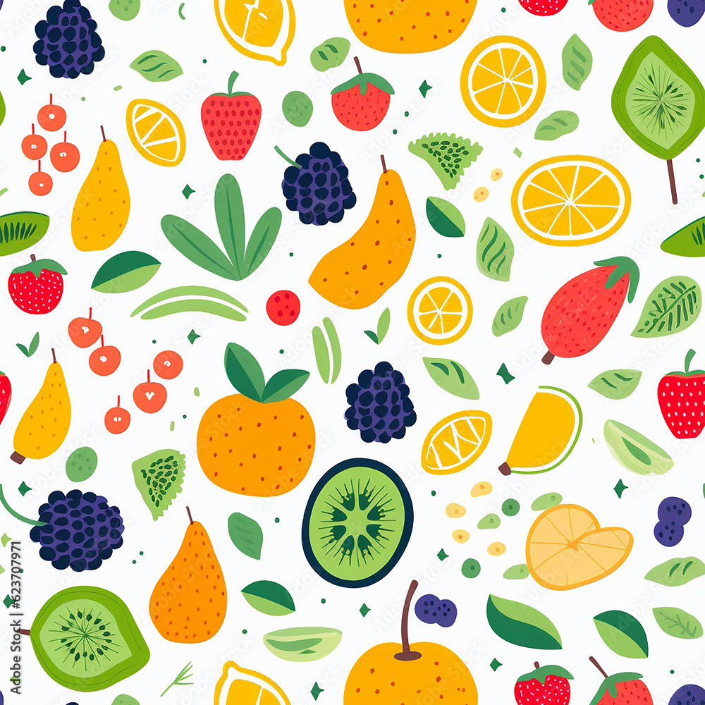 Seamless Pattern of Fruits: Vibrant Colors and Bold Shapes for ...