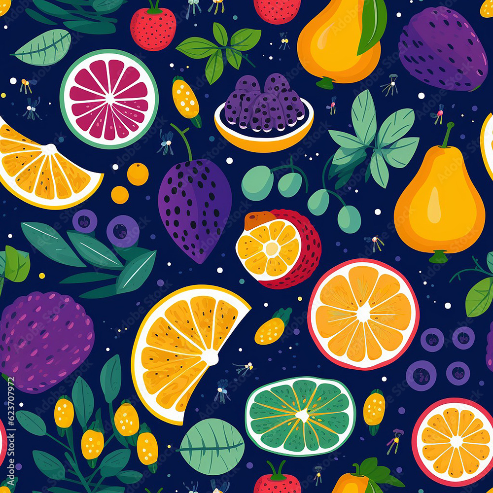 Seamless Pattern of Fruits: Vibrant Colors and Bold Shapes for ...