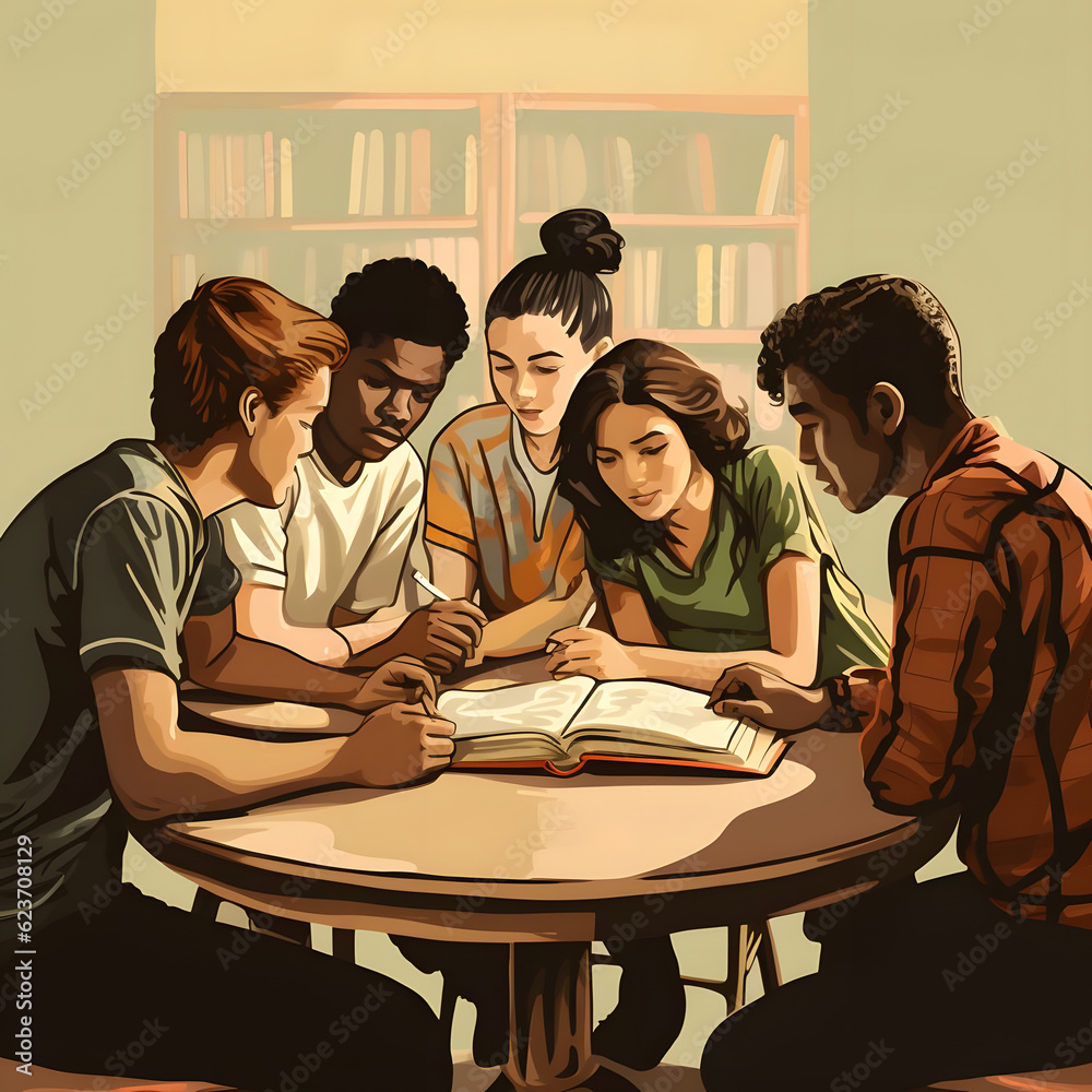 Clipart of high school students engaged in a literature discussion ...