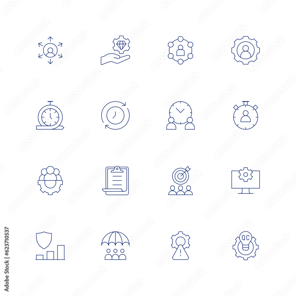 Management line icon set on transparent background with editable stroke ...