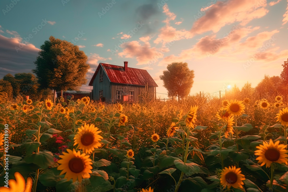 Aesthetic sunflower farm wallpaper. Generative AI Stock Illustration ...