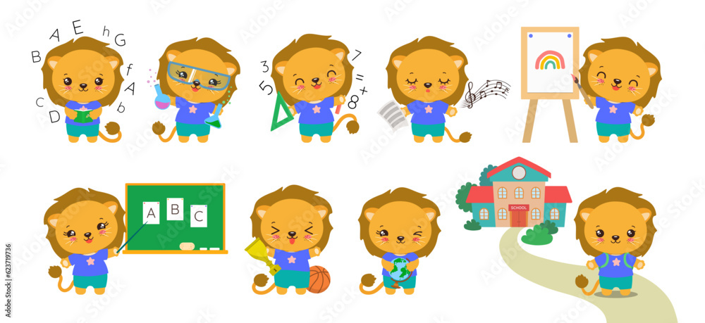 Cute animal student character design. School children vector. For ...