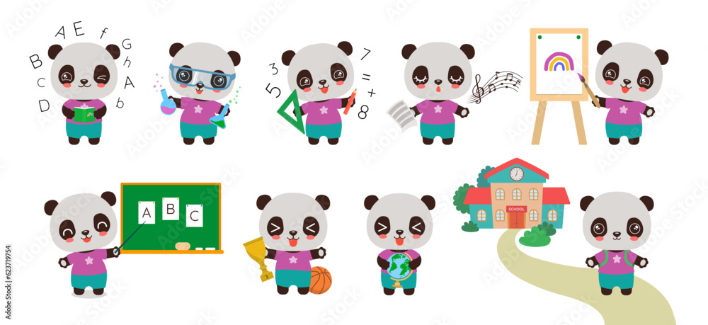 School children vector. Cute animal student character design for ...
