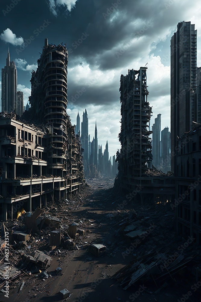 panomara picture of a city destroyed by war. Generative Ai. Stock ...