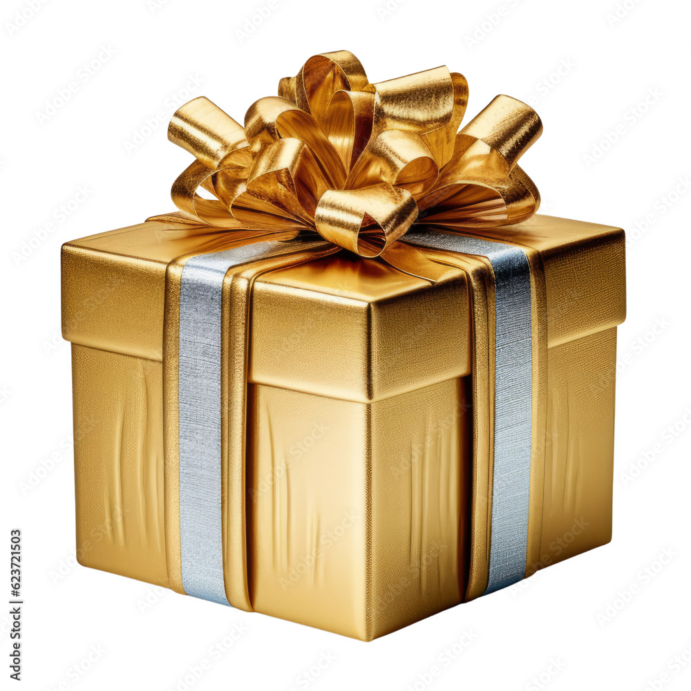 golden gift box isolated on transparent background cutout Stock Photo ...