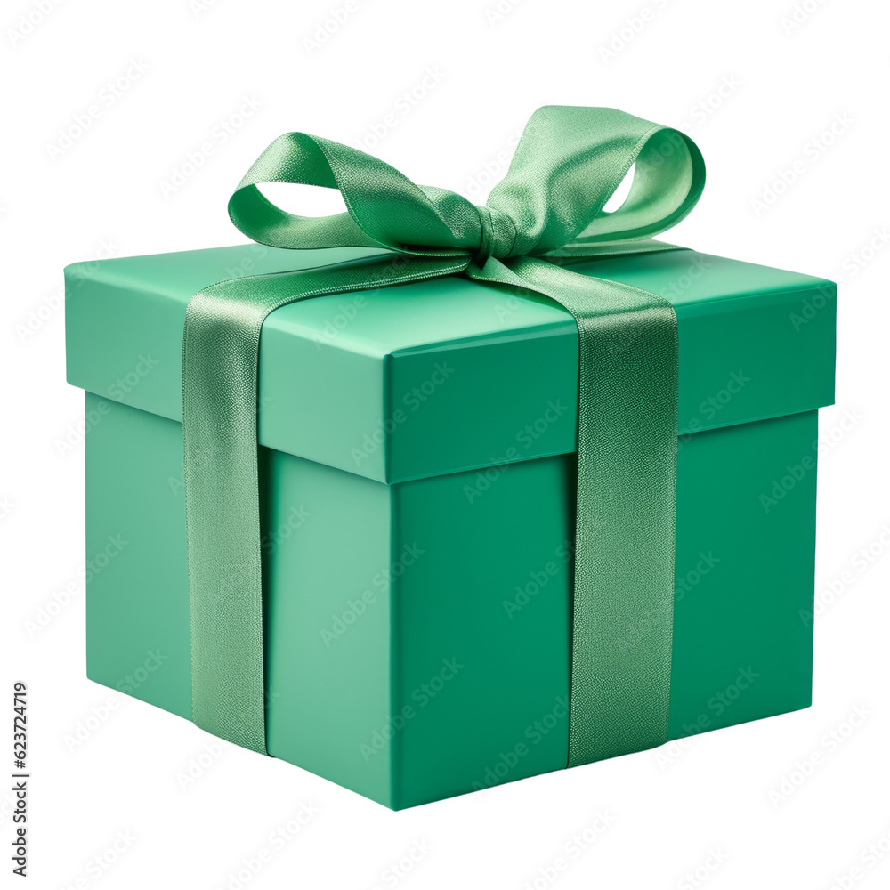 green gift box isolated on transparent background cutout Stock Photo ...