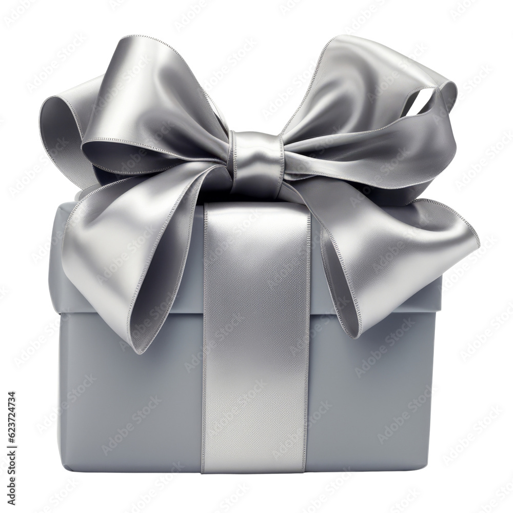 silver gift box isolated on transparent background cutout Stock Photo ...