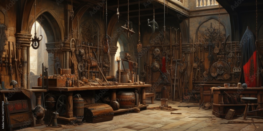 Historical Castle's Weaponry: A Meticulous Oil Painting, generative ai ...
