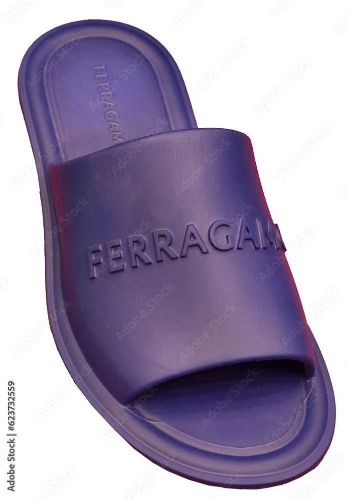 purple rubber beach slippers by Ferragamo.Milan - Italy,09 July 2023 ...