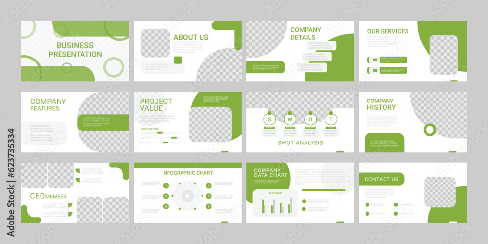 Presentation template, Green infographic elements on white background ...