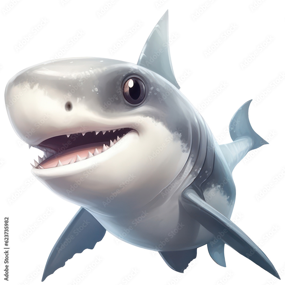 Cute baby shark cartoon illustration, funny underwater animal isolated ...