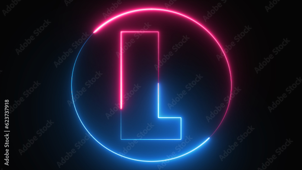 Neon Letter L with neon circle, Neon alphabet L glowing in the dark ...