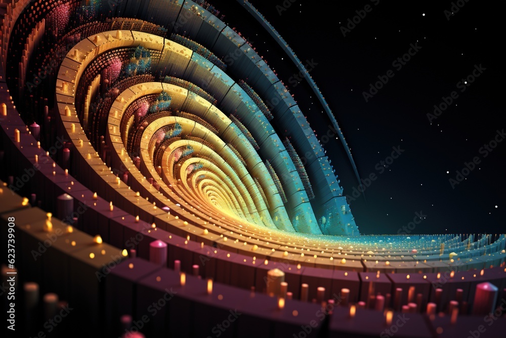 Fibonacci sequence represented by spirals of colorful dots Stock ...