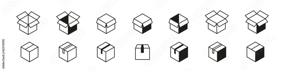 Box icon. Delivery package vector set. Shipping cardboard parcel sign ...