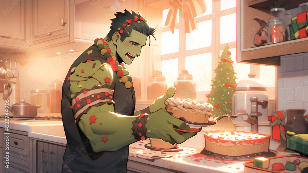 Cute Orc cooking for Christmas. Created with Generative AI. Stock ...