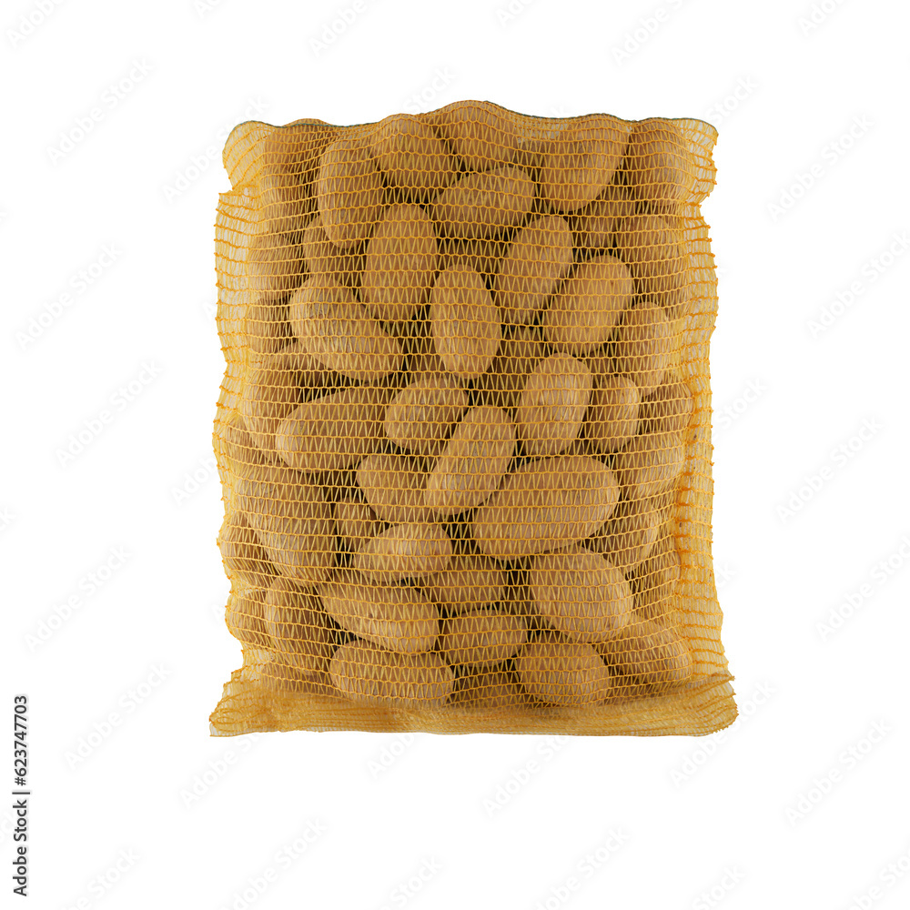 Potatoes in a mesh bag cut out isolated transparent background Stock ...
