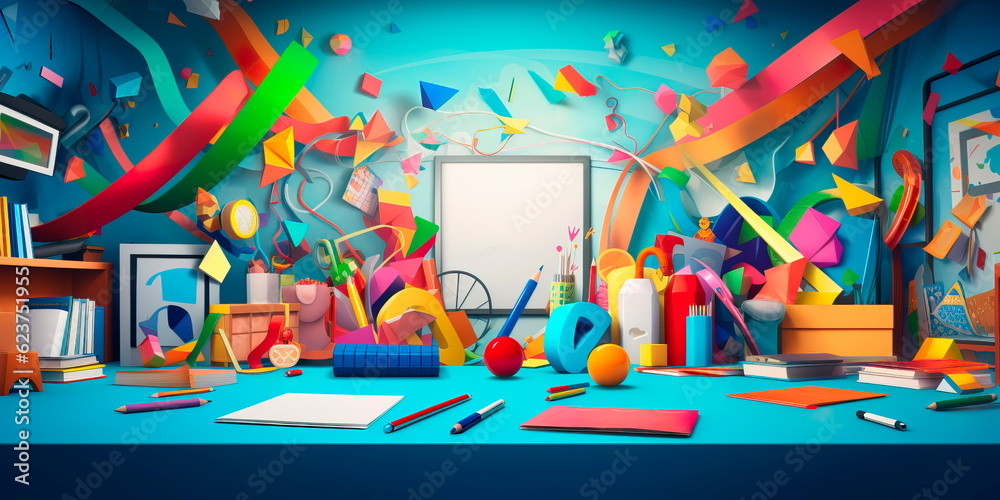 dynamic back to school background with a burst of colorful geometric ...