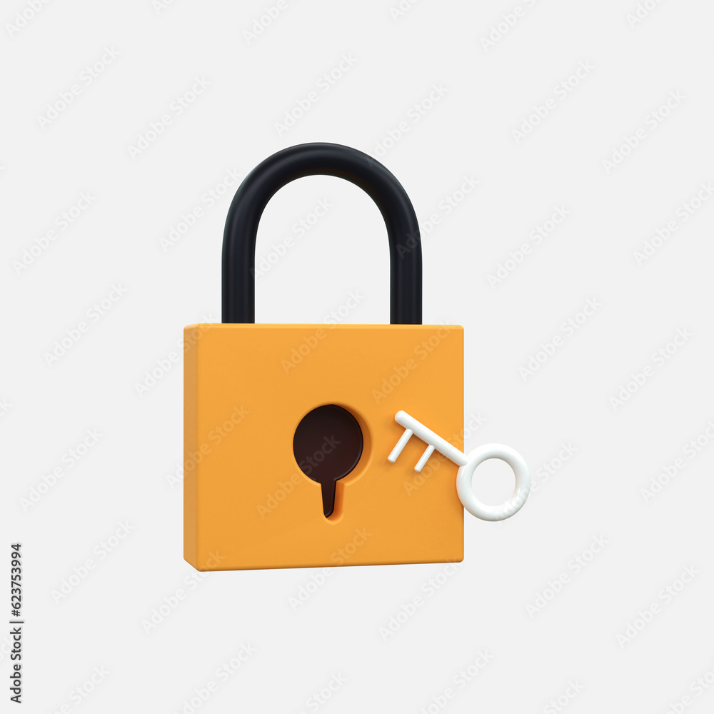 Lock icon with key simple 3d Rendering minimal concept 3d icon Stock ...