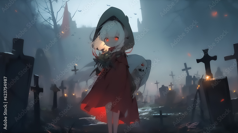 Scary anime ghost girl. Created with Generative AI. Stock Illustration ...
