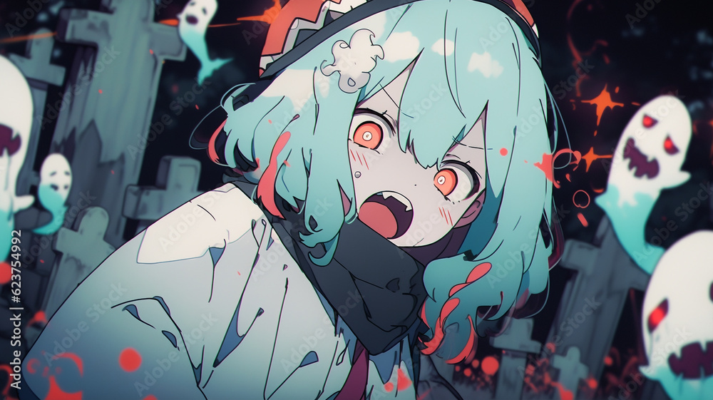 Scary anime ghost girl. Created with Generative AI. Stock Illustration ...