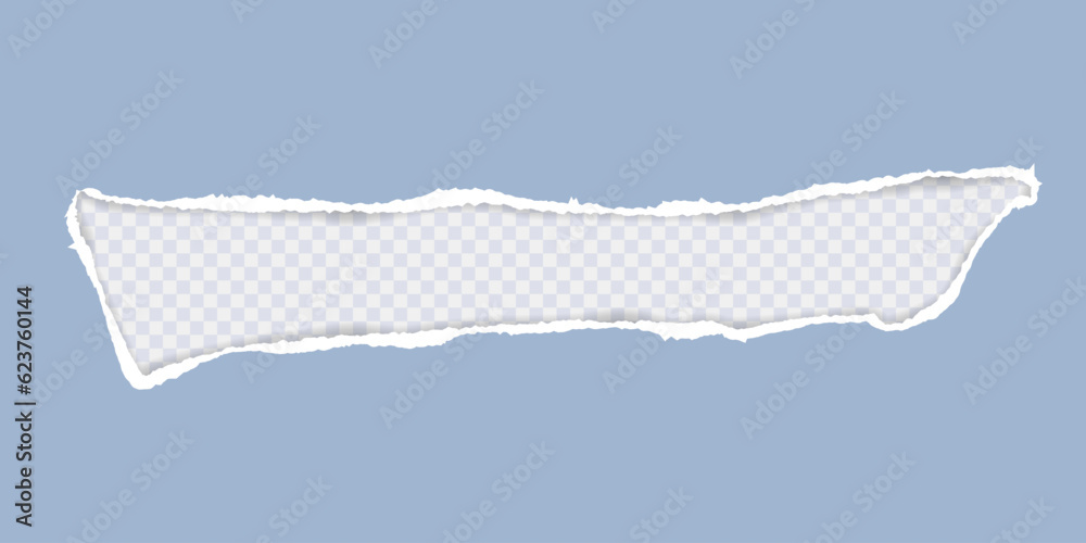 Blue gray square ripped paper with torn adges and soft shadow. Blank mockup for text or message ...