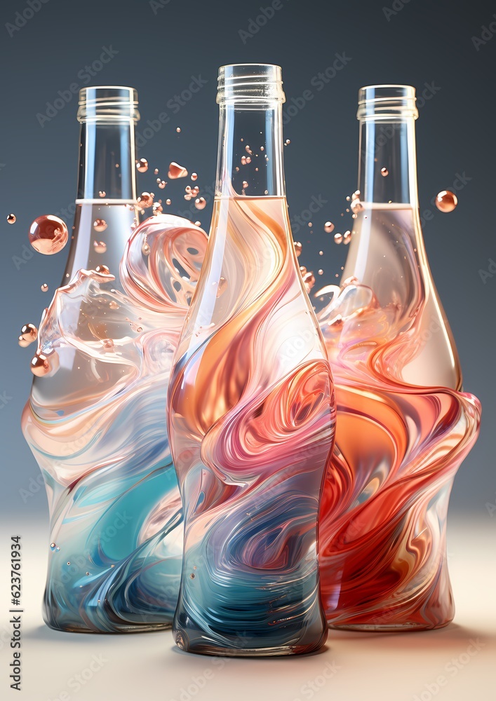 Bottles of champagne in a rainbow colored pattern 3d animated 3d ...