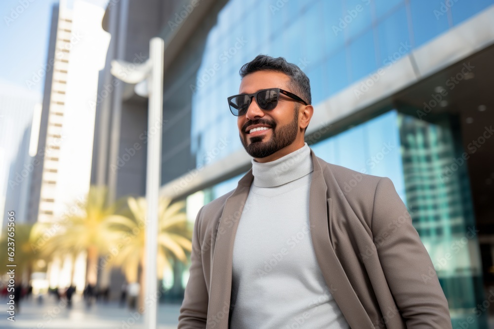 Portrait photography of a pleased Saudi Arabian man in his 40s wearing ...