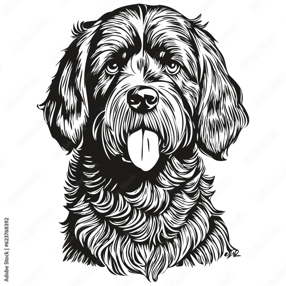 Portuguese Water dog hand drawn logo drawing black and white line art ...
