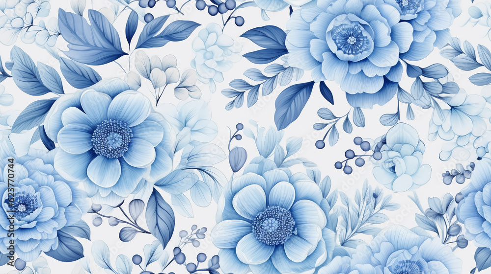 watercolor flowers pattern blue Stock Illustration | Adobe Stock