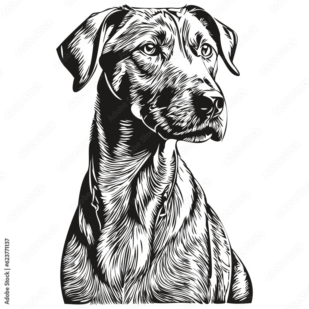Rhodesian Ridgeback dog hand drawn logo drawing black and white line ...