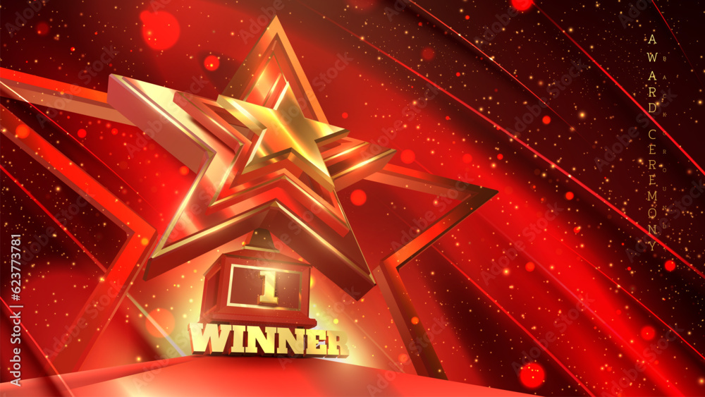 Award ceremony background with podium and 3d gold star element and ...