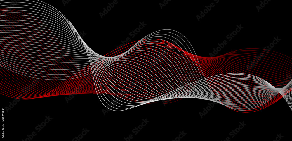 abstract waves background red and white wavy lines on black background ...