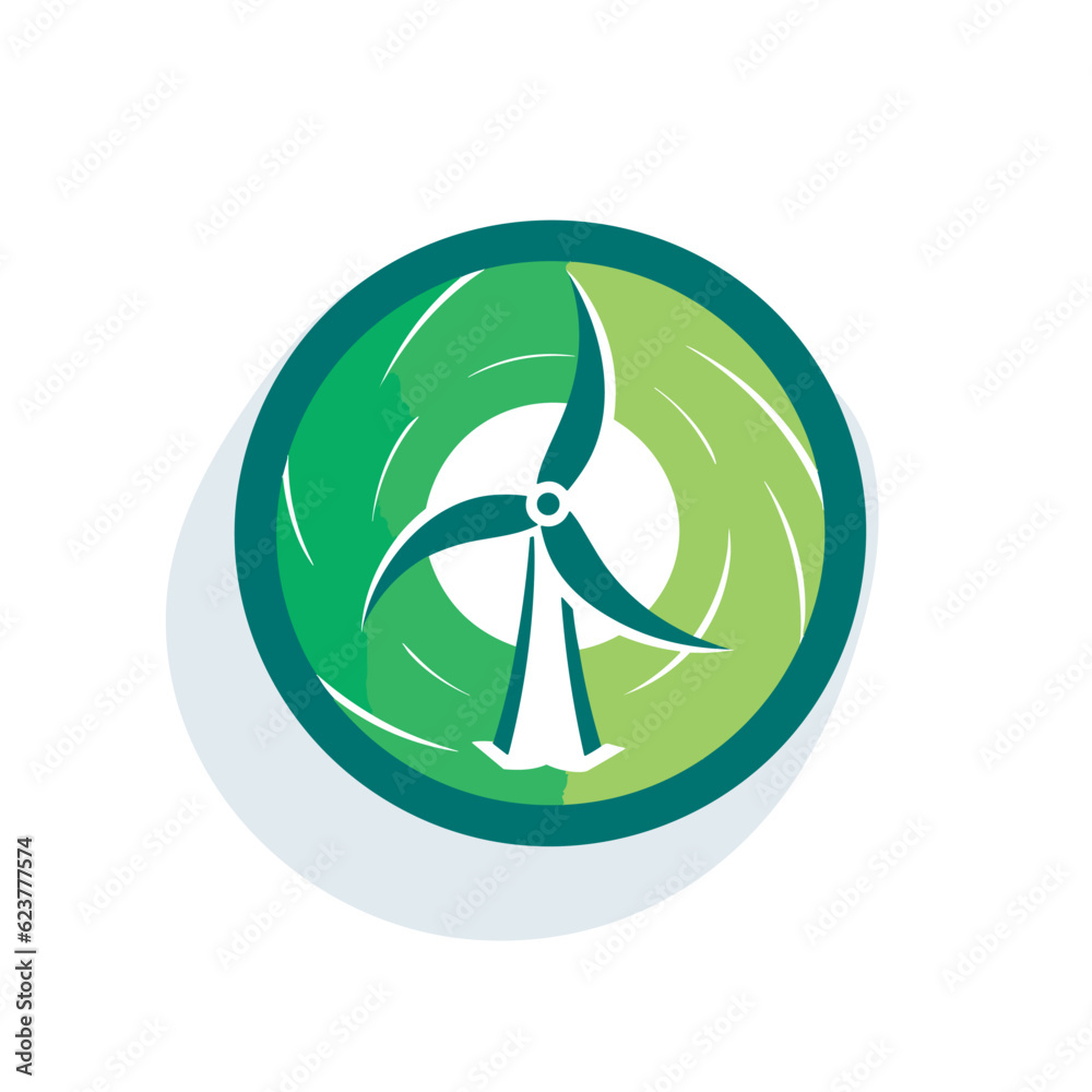 Vector of a wind turbine inside a green circle icon in a flat vector ...