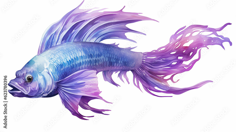 Various species of dragon fish, large, splayed fins on a white ...