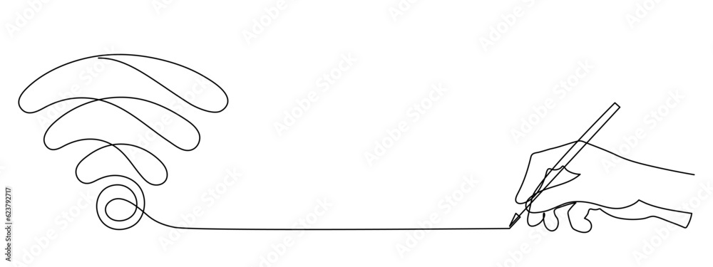 Hand wrotes WI-FI signal one line art,hand drawn palm paints internet ...