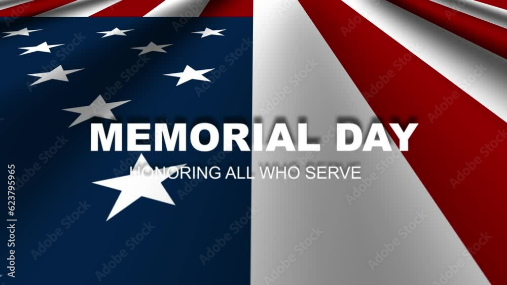 4K Animation of Memorial day with USA waving flag background and ...