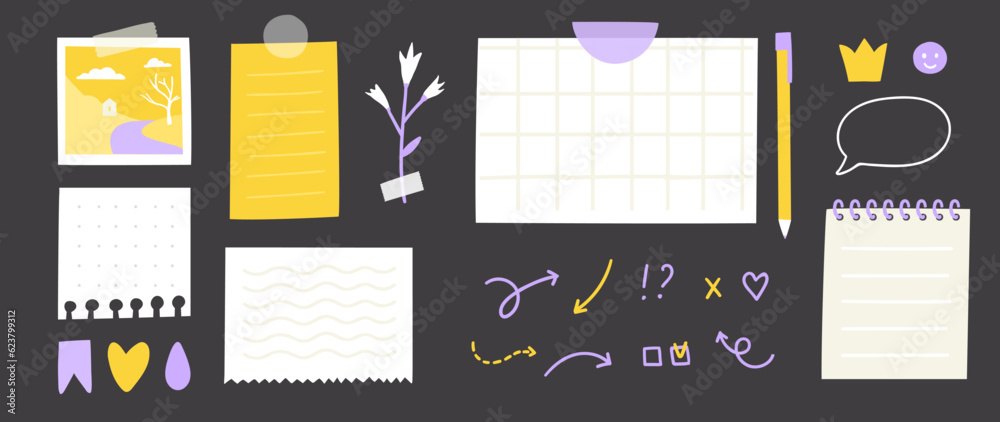 Sticky notes and memo board, paper pieces and reminders. Stickers ...