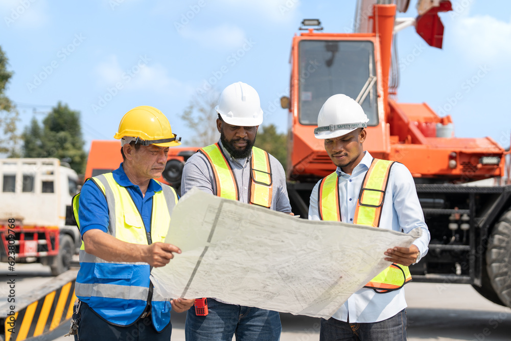 Diversity working team Asian Senior man supervisor foreman African ...