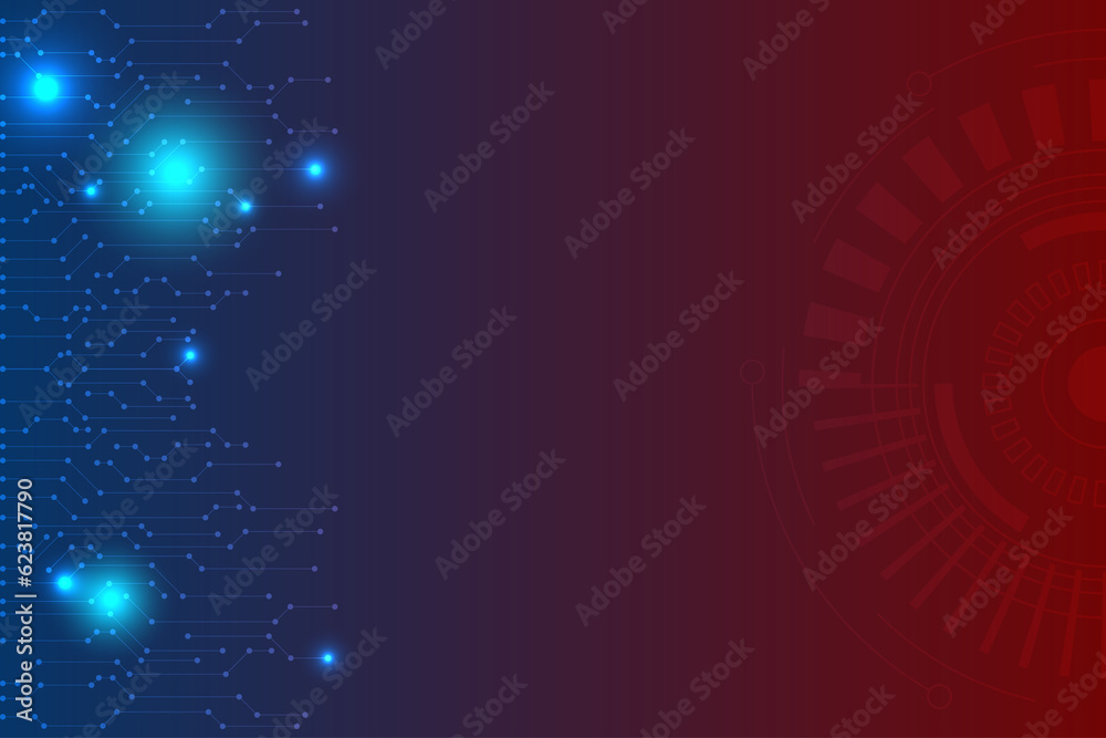 Blue and red technology background with shine light. Network connection ...